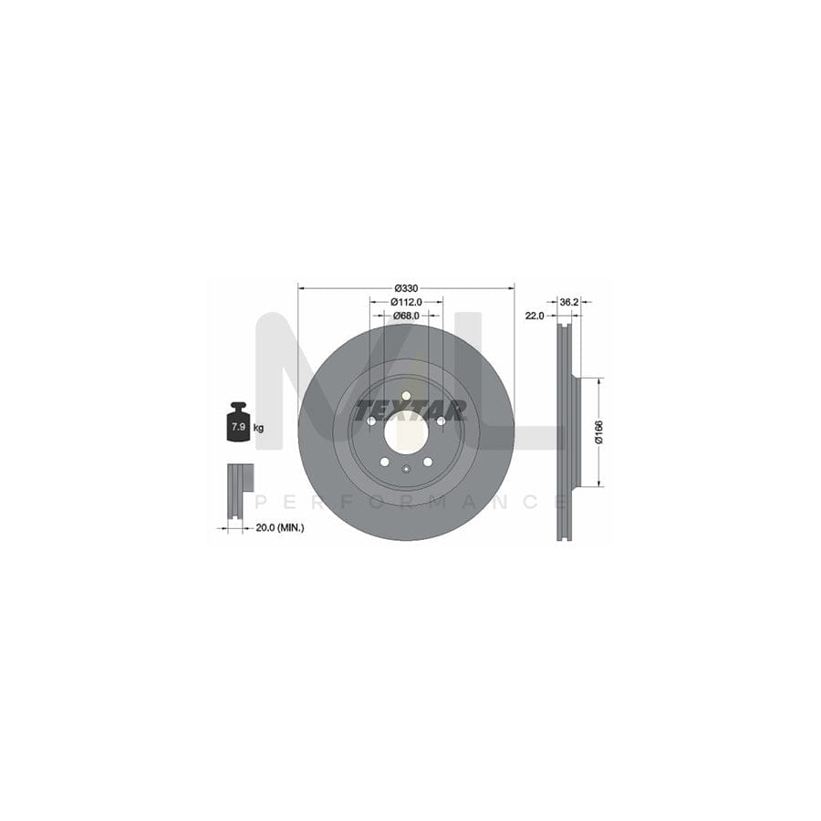 TEXTAR 92160300 Brake Disc Externally Vented, without wheel hub, witho ...